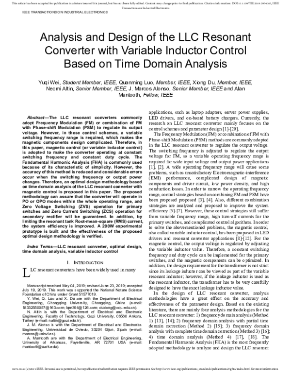 (PDF) Analysis and Design of LLC Resonant Converter with Integrated Transformer