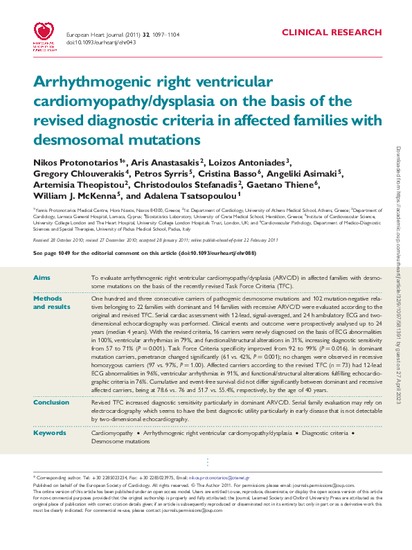 (PDF) Arrhythmogenic right ventricular cardiomyopathy/dysplasia on the ...