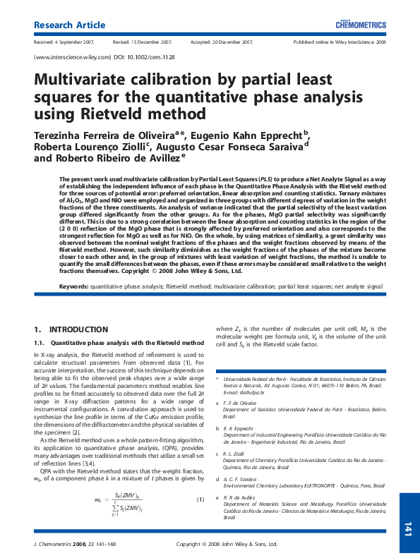 (PDF) PLS Calibration for Rietveld Quantitative Analysis