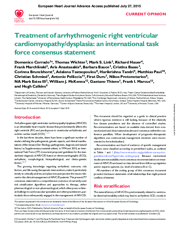 (PDF) CURRENT OPINION Treatment of arrhythmogenic right ventricular ...