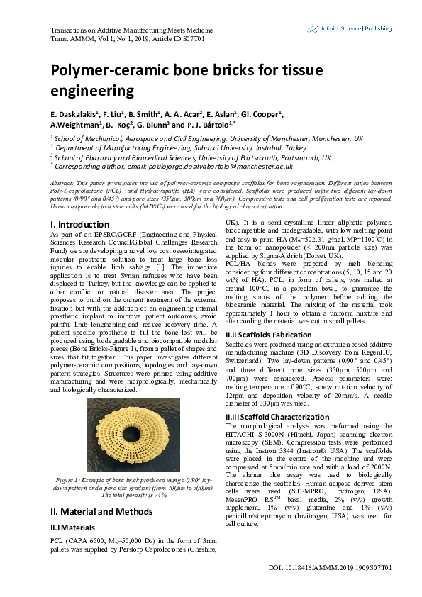 (PDF) Polymer-ceramic bone bricks for tissue engineering