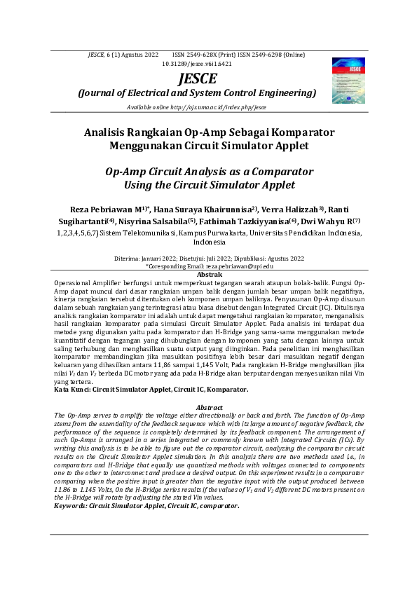 (PDF) Analisis Rangkaian Op-Amp Sebagai Komparator Menggunakan Circuit ...