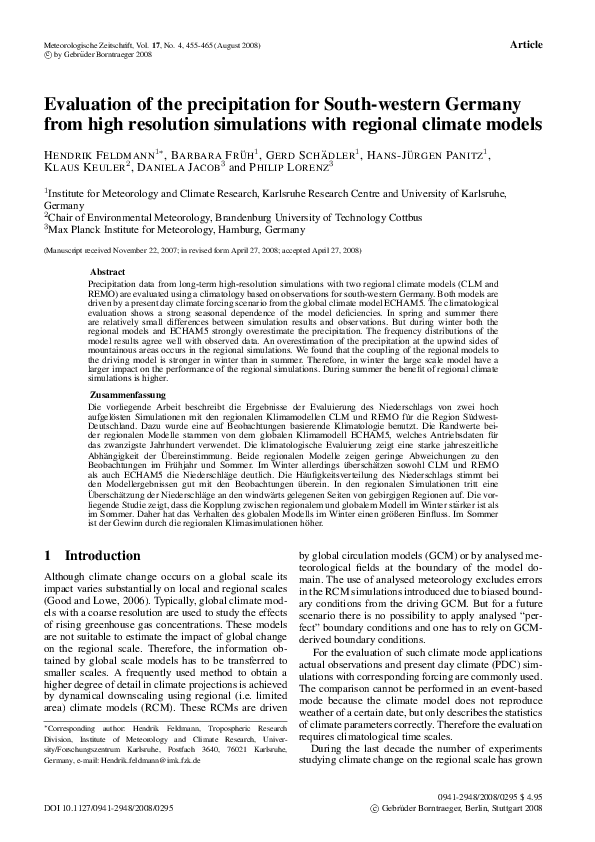 (PDF) Evaluation of the precipitation for South-western Germany from ...