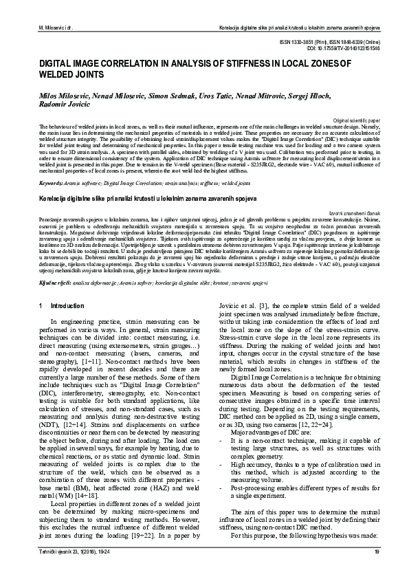 (PDF) Digital image correlation in analysis of stiffness in local zones of welded joints | Nenad ...