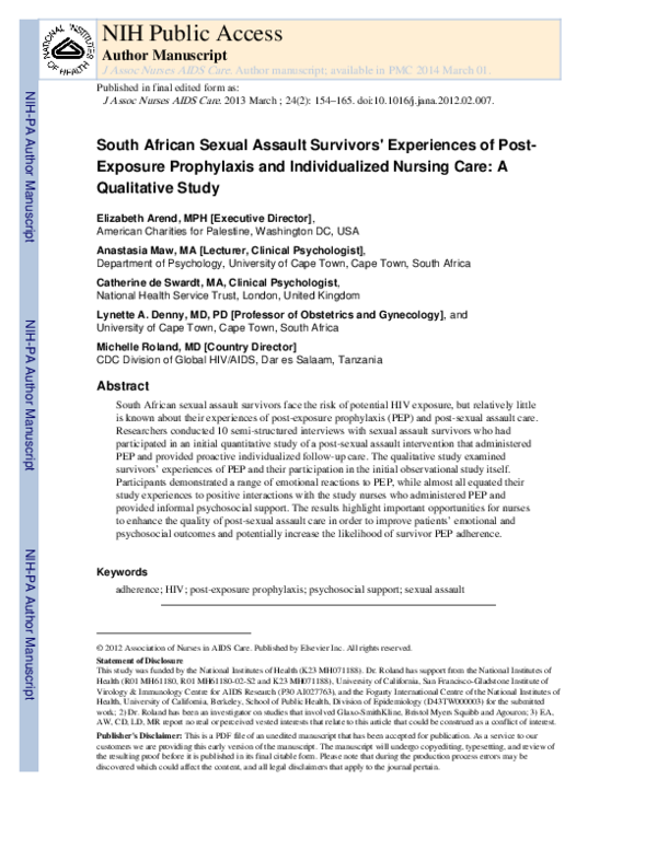 (PDF) South African Sexual Assault Survivors' Experiences of Post ...