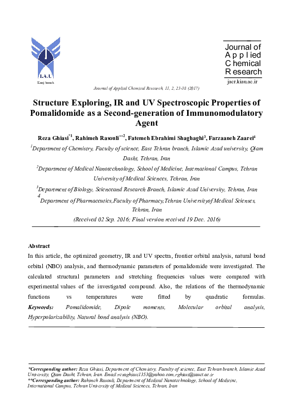 (PDF) Structure Exploring, Ir and Uv Spectroscopic Properties of Pomalidomide as a Second ...