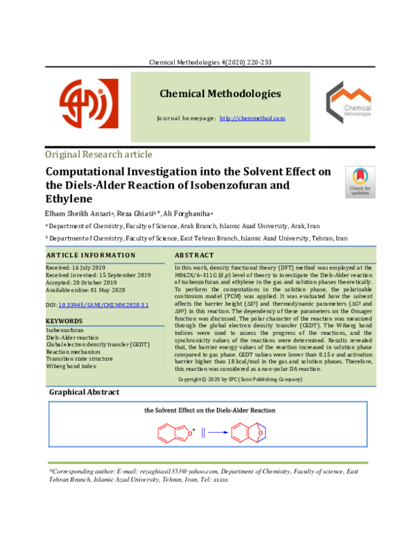 (PDF) Computational Investigation into the Solvent Effect on the Diels-Alder Reaction of ...