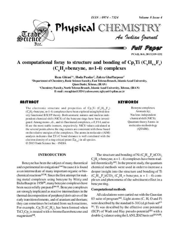 (PDF) A computational foray to structure and bonding of Cp2Ti (C6H4-nFn ...