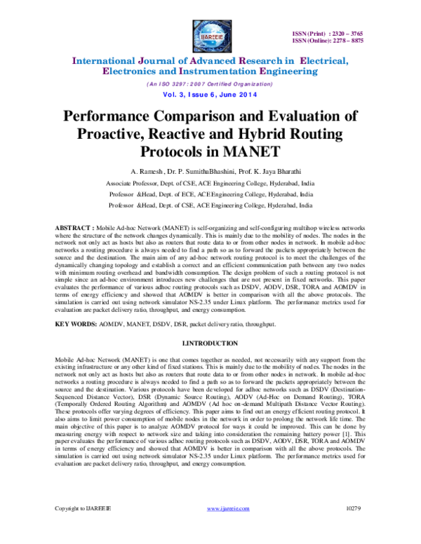 Pdf Performance Comparison And Evaluation Ofproactive Reactive And