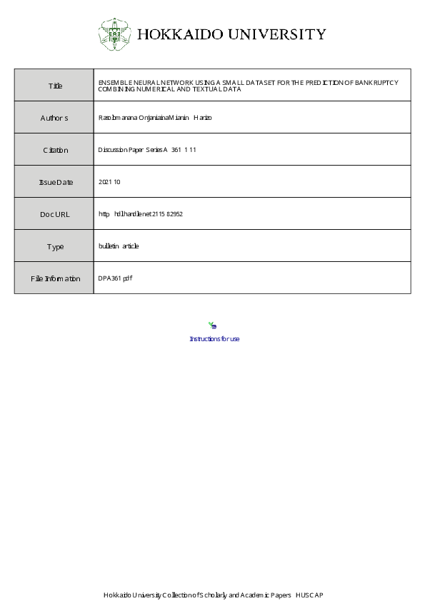 Pdf Ensemble Neural Network Using A Small Dataset For The Prediction Of Bankruptcy Combining