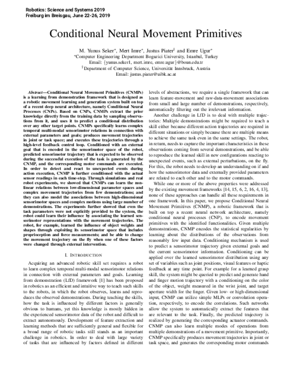 (PDF) Conditional Neural Movement Primitives | Justus Piater - Academia.edu
