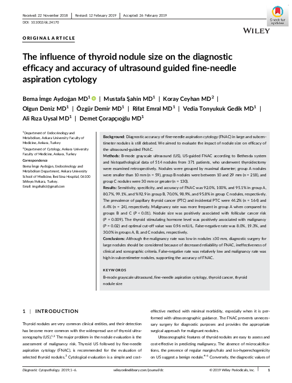 (PDF) The influence of thyroid nodule size on the diagnostic efficacy ...