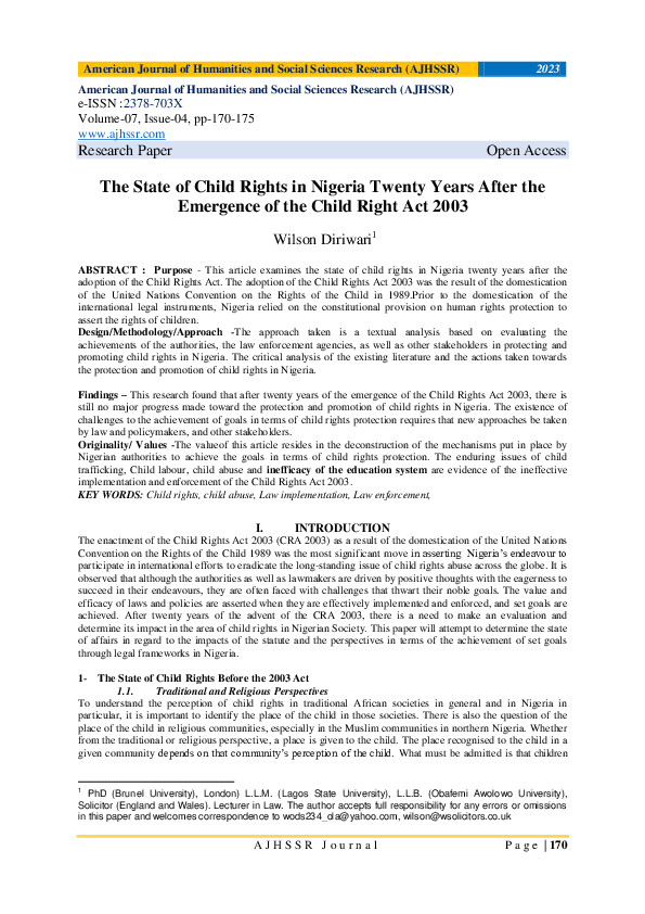 (PDF) The State of Child Rights in Nigeria Twenty Years After the ...
