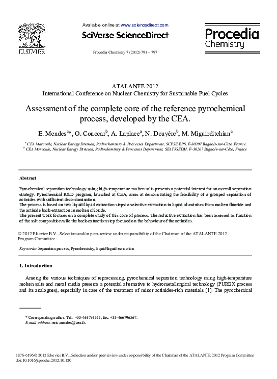 (PDF) Assessment of the Complete Core of the Reference Pyrochemical ...