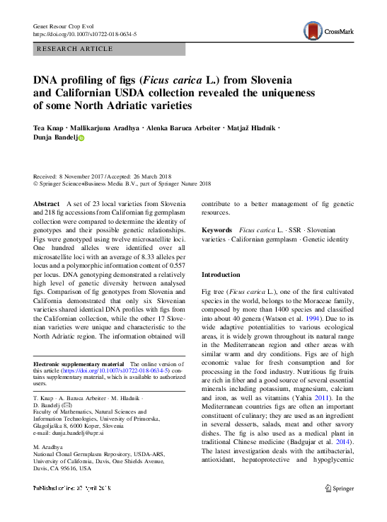 (PDF) DNA profiling of figs (Ficus carica L.) from Slovenia and ...