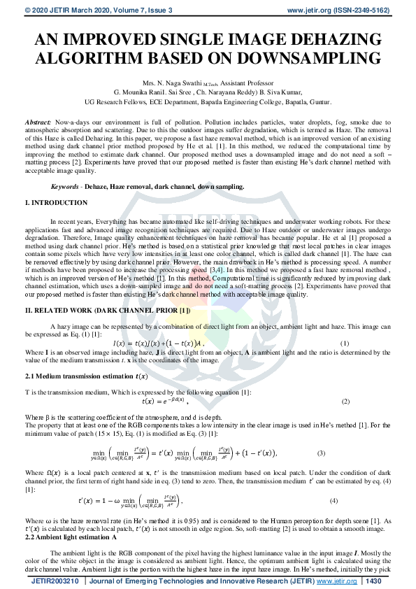 (PDF) An Improved Single Image Dehazing Algorithm Based on Downsampling