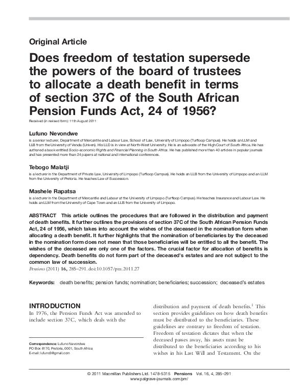 (PDF) Does freedom of testation supersede the powers of the board of ...