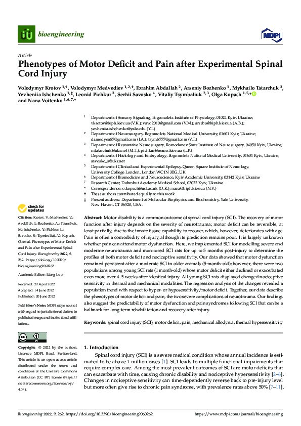 (PDF) Phenotypes of Motor Deficit and Pain after Experimental Spinal ...