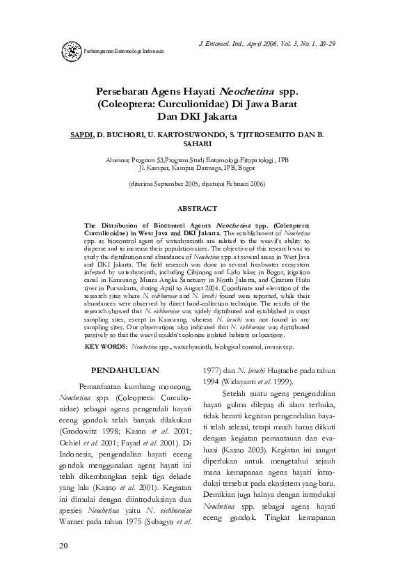 (PDF) Persebaran agens hayati Neochetina spp. (Coleoptera ...