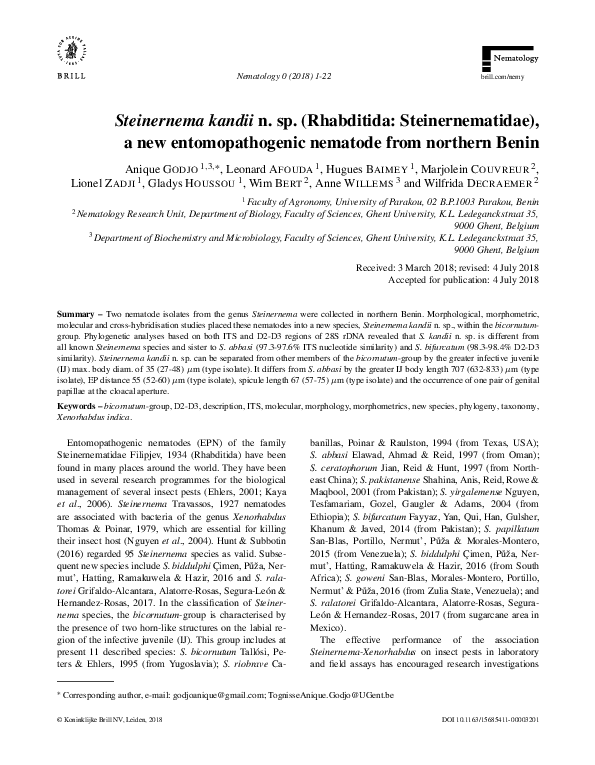 (PDF) Steinernema kandii n. sp. (Rhabditida: Steinernematidae), a new entomopathogenic nematode ...