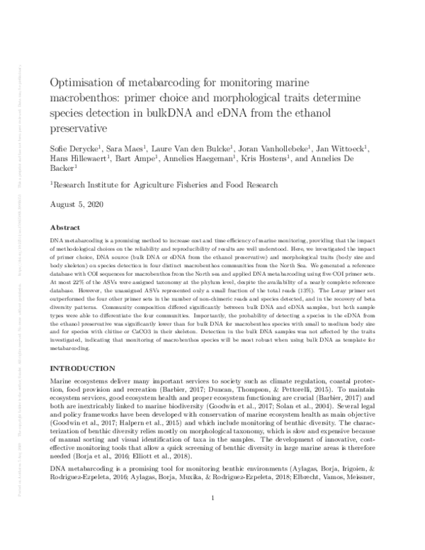 (PDF) Optimisation of metabarcoding for monitoring marine macrobenthos ...
