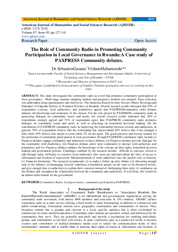 (PDF) The Role of Community Radio in Promoting Community Participation in Local Governance in ...