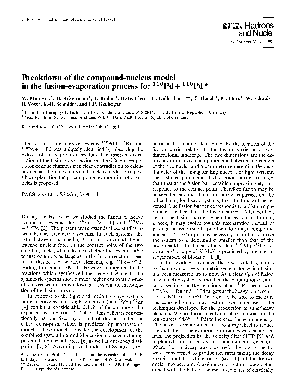 (PDF) Breakdown of the compound-nucleus model in the fusion-evaporation process for110Pd+110Pd