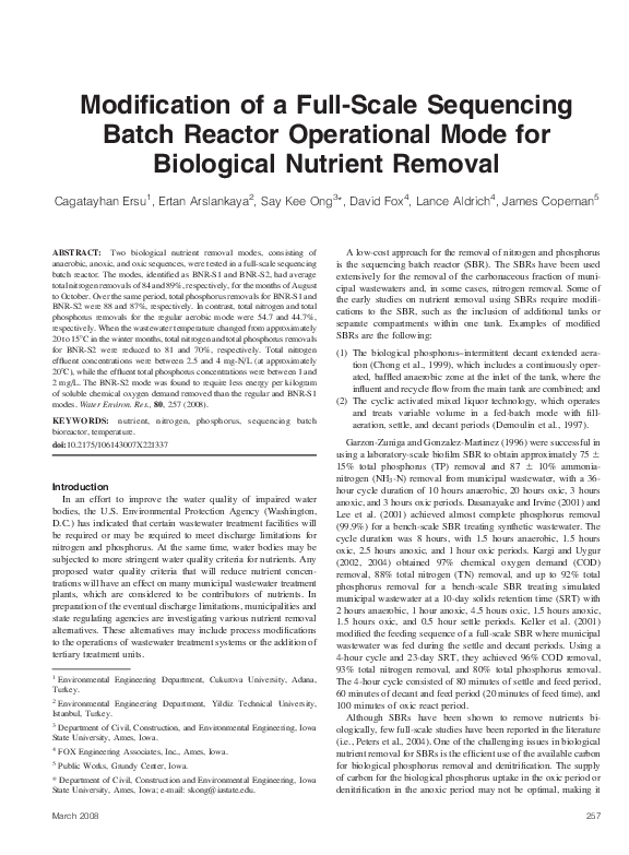 (PDF) Modification of a Full-Scale Sequencing Batch Reactor Operational Mode for Biological ...