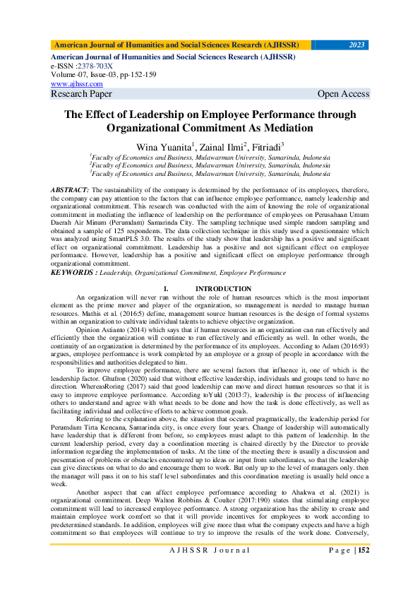 (PDF) The Effect of Leadership on Employee Performance through Organizational Commitment As ...