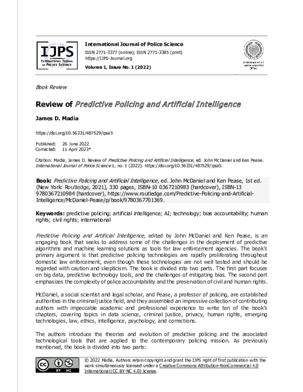 (PDF) Review of Predictive Policing and Artificial Intelligence