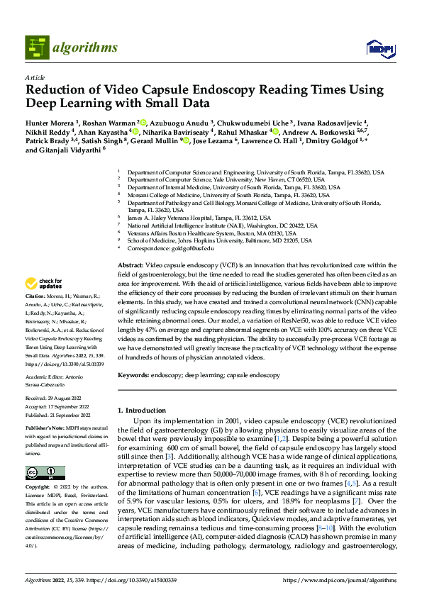 Pdf Reduction Of Video Capsule Endoscopy Reading Times Using Deep Learning With Small Data