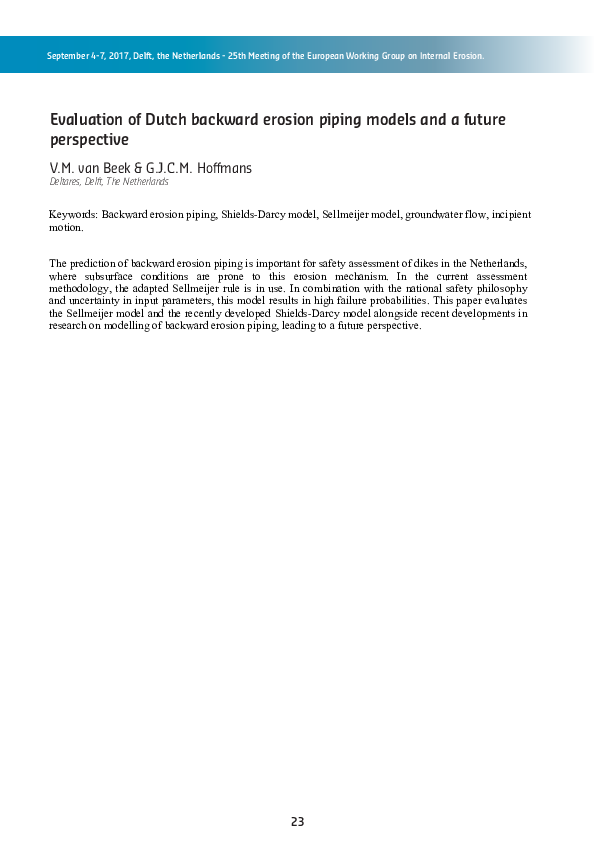 (PDF) Evaluation of Dutch backward erosion piping models and a future ...