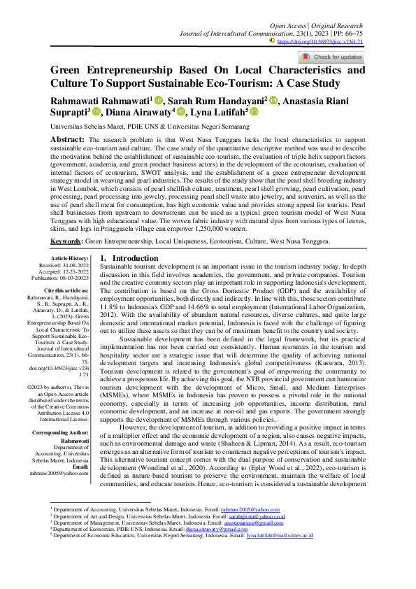 (PDF) Green Entrepreneurship Based On Local Characteristics and Culture ...