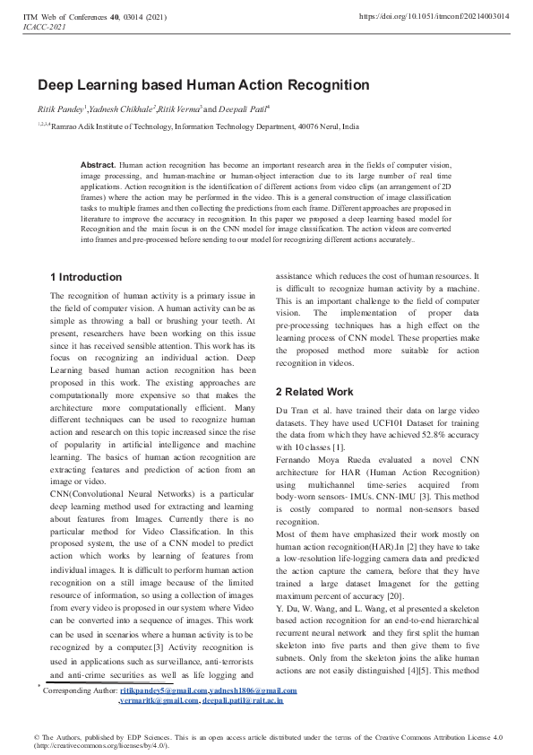 Pdf Deep Learning Based Human Action Recognition