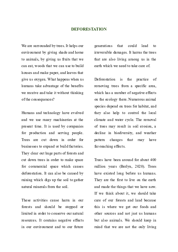 (PDF) POSITION PAPER - Deforestation