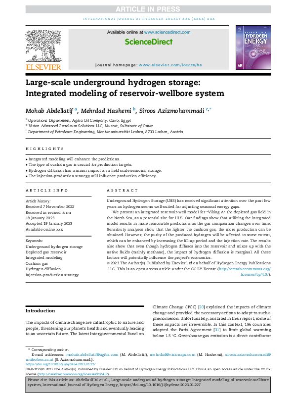 (PDF) Large-scale underground hydrogen storage: Integrated modeling of reservoir-wellbore system