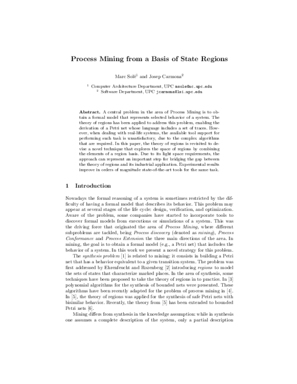 (PDF) Process Mining from a Basis of State Regions