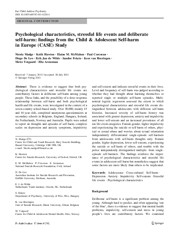 (PDF) Psychological characteristics, stressful life events and ...