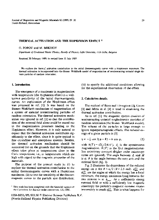 (PDF) Thermal activation and the Hopkinson effect
