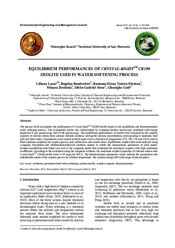(PDF) Equilibrium Performances of Crystal-Righttm CR100 Zeolite Used in ...