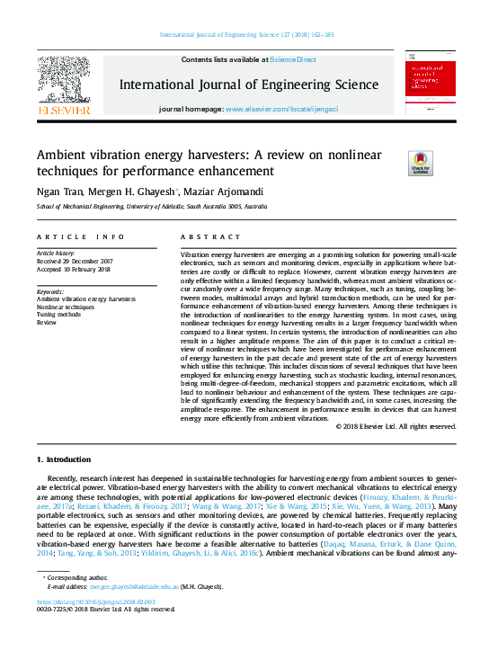 Pdf Ambient Vibration Energy Harvesters A Review On Nonlinear