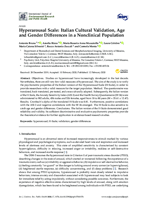 (PDF) Hyperarousal Scale: Italian Cultural Validation, Age and Gender ...