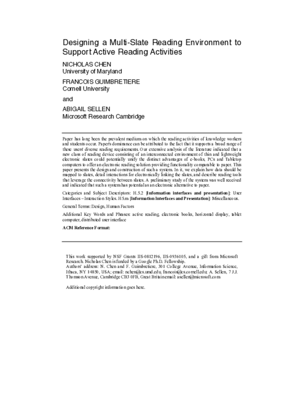 (PDF) Designing a multi-slate reading environment to support active ...