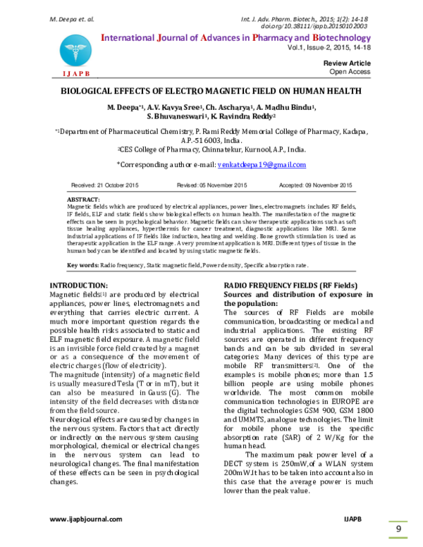 (PDF) Biological Effects of Electro Magnetic Field on Human Health