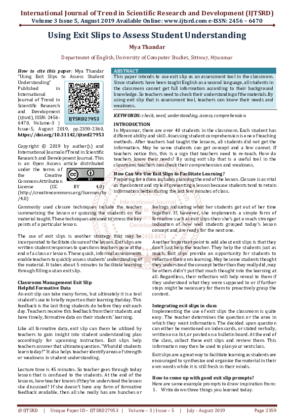 (PDF) Using Exit Slips to Assess Student Understanding