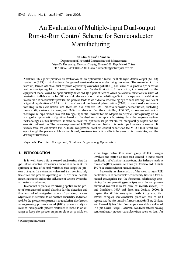 (PDF) An Evaluation of Multiple-input Dual-output Run-to-Run Control ...