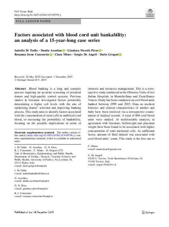 (PDF) Factors associated with blood cord unit bankability: an analysis ...