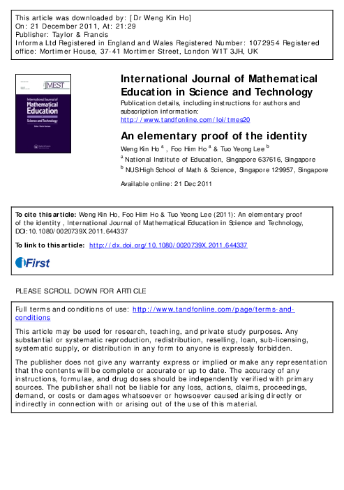 (PDF) An elementary proof of the identity