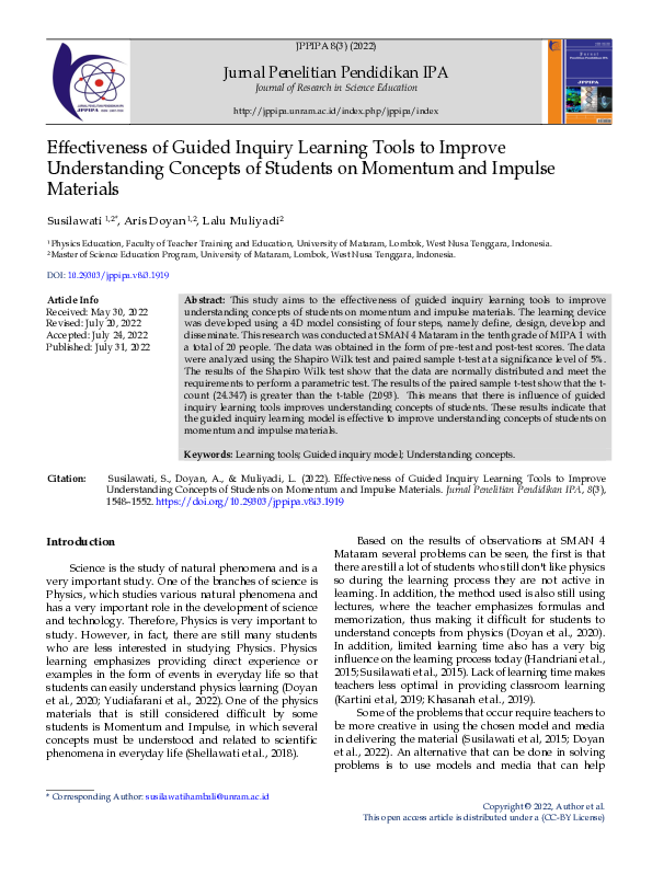 (PDF) Effectiveness of Guided Inquiry Learning Tools to Improve Understanding Concepts of ...