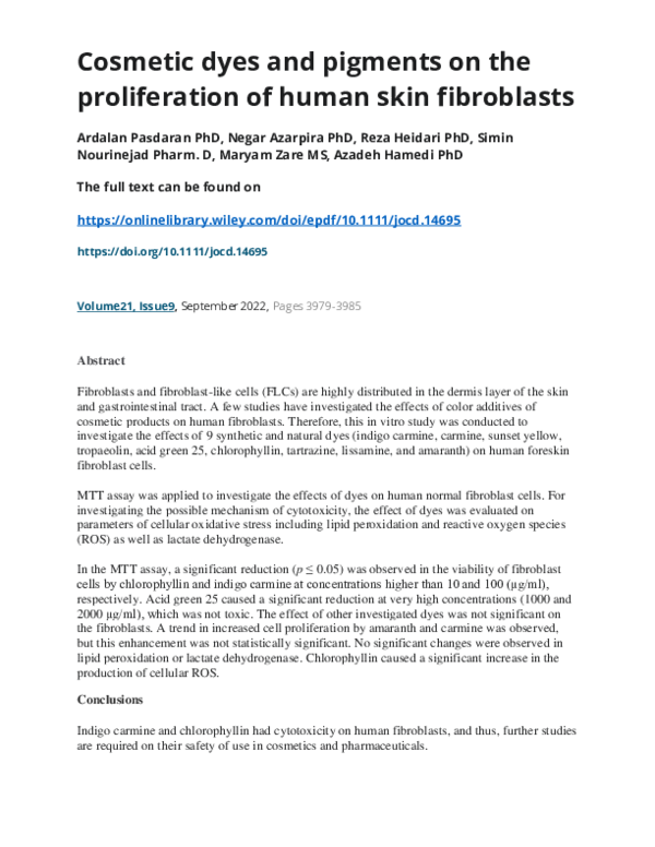 (PDF) Cosmetic dyes and pigments on the proliferation of human skin ...